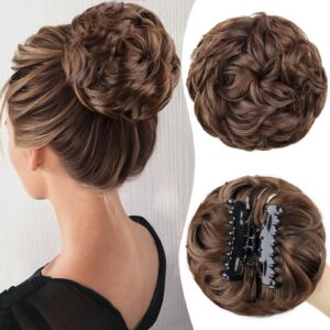 deethens claw clip in messy bun hairpiece curly clip in claw bun hair pieces combs add ponytail hair pieces synthetic hair extensions for women (medium dark brown)