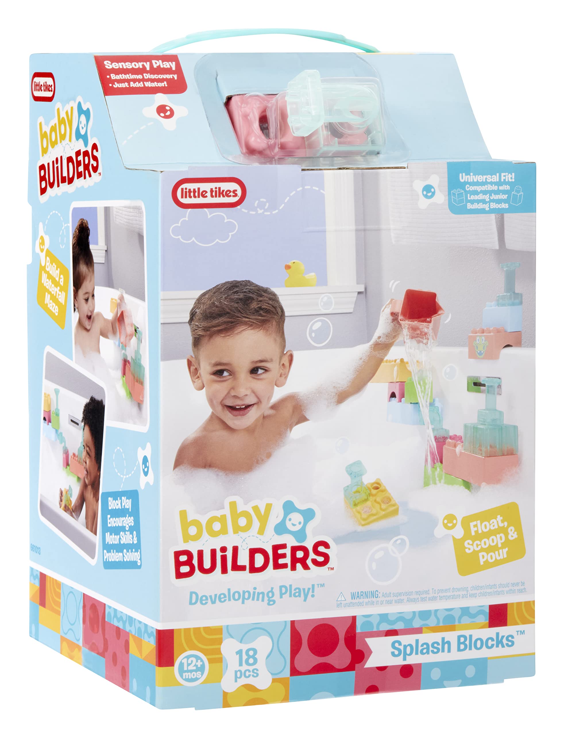 Little Tikes Baby Builders - Splash Blocks First Blocks for Babies and Toddlers, Easy to Connect, Bath Toy, Water Play