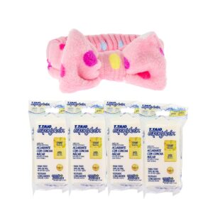 t. taio esponjabon skin lightening pearl soap sponge (concha nacar) pack of 4 bundle with premium penguin spa bow headband- designs may vary