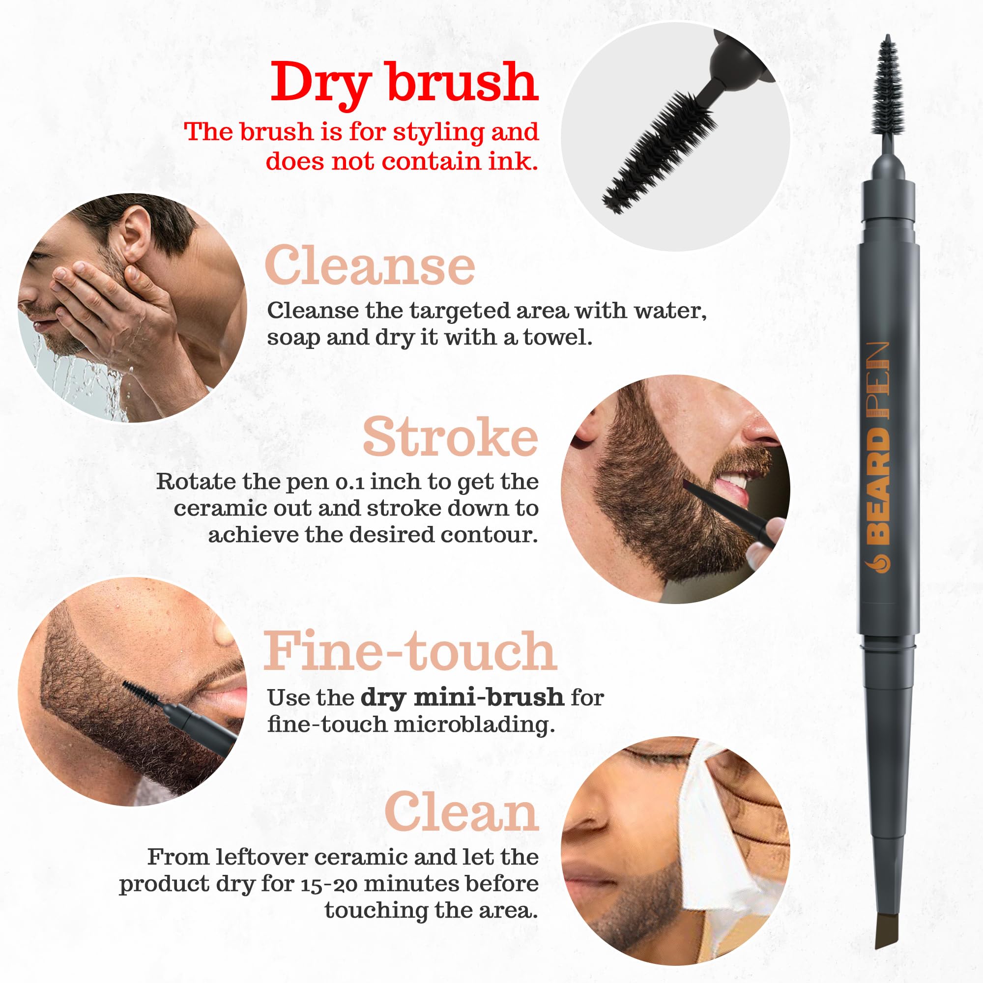 Beard Pen Filler for Men - Barber Styling Grooming Pencil - Waterproof Proof, Sweat Proof, Long Lasting Solution with Natural Finish - Cover Beard and Scalp Patches in Seconds - Light Brown 1 Pack