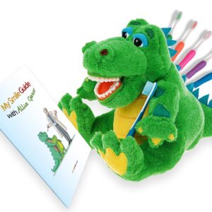 StarSmilez Tooth Brushing Allie Gator Bundle Help Kids Brush Their Teeth Moon and Stars Easy Grip toothbrushes Story Book Plus Download of Matching Dental Health Activities