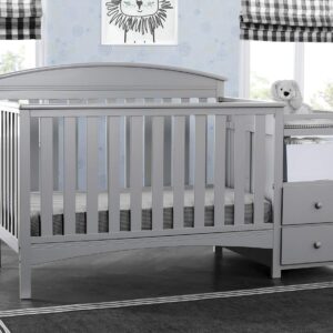 Delta Children Abby Convertible Crib 'N' Changer + Changing Pad and Cover [Bundle], Grey