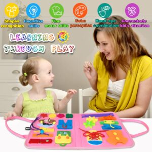 Waligoy Busy Board Montessori Toys for Toddlers 1 2 3 4 Year Old, Sensory Activity Toys for Fine Motor Skills, Educational Travel Toys for Airplane Car, Autism Toys,Preschool Gifts for Girls Pink