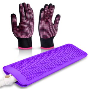 ikoco heat gloves for hair styling, 2pcs heat resistant gloves with silicone mat pouch for curling iron, flat iron, straightener, hot hair tools