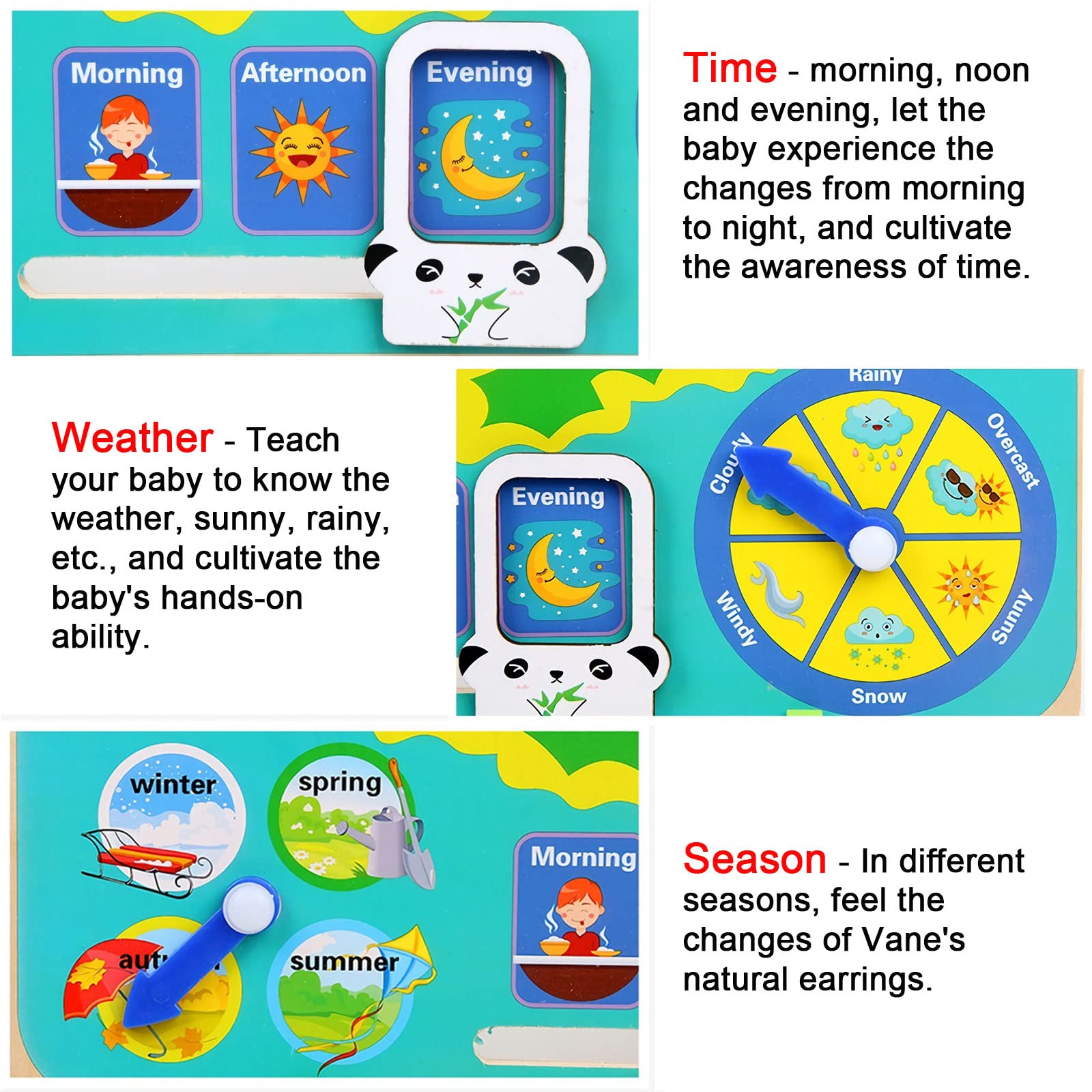 Ghims Montessori Educational Learning Toys, Kids Calendar, Toddler Calendar Learning for Home, Multifunctional Wooden Frog Teaching Clock, Weather, Season, Time, Week Toys for Kids 3+