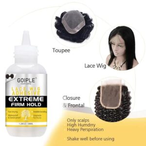 Wig Glue 1.28OZ, Waterproof Lace Front Wig Glue for Wigs with Tools and Hair Wax Stick (Wig Glue/Wig Glue Remover/Hair Wax Stick/Edge Control Wax/Elastic Band/Hair Dual Drush)