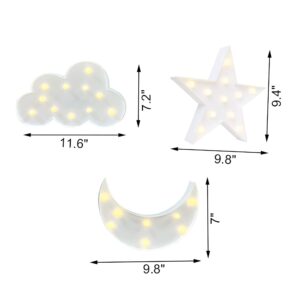 ZUOKEMY 3Pcs Decorative LED Crescent Moon Star Cloud Night Light Can Be Hung On The Wall Children’S Room Room Light, Suitable for Birthday Parties, Holiday Decorations, Baby Room Decoration.