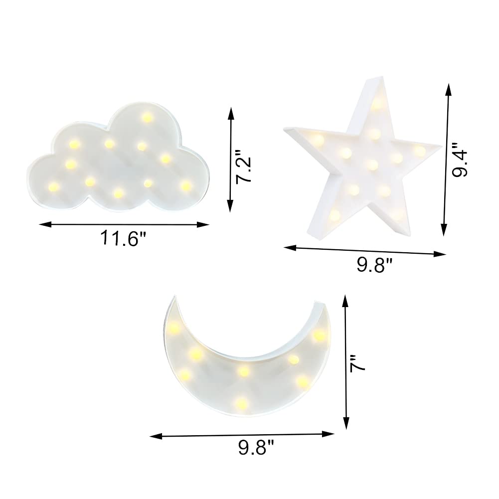 ZUOKEMY 3Pcs Decorative LED Crescent Moon Star Cloud Night Light Can Be Hung On The Wall Children’S Room Room Light, Suitable for Birthday Parties, Holiday Decorations, Baby Room Decoration.