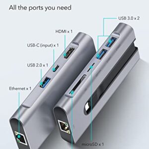 ESR 8-in-1 Portable Hub, USB-C Hub with Gigabit Ethernet, 4K@30Hz HDMI, 100W PD, 2 USB 3.0 Ports, 1 USB 2.0 Port, SD Card Reader, Compatible with iPad 10/Pro 11/12.9, MacBook Pro, and USB-C Devices