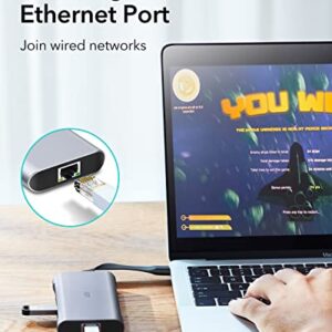 ESR 8-in-1 Portable Hub, USB-C Hub with Gigabit Ethernet, 4K@30Hz HDMI, 100W PD, 2 USB 3.0 Ports, 1 USB 2.0 Port, SD Card Reader, Compatible with iPad 10/Pro 11/12.9, MacBook Pro, and USB-C Devices