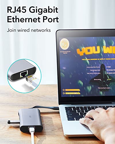 ESR 8-in-1 Portable Hub, USB-C Hub with Gigabit Ethernet, 4K@30Hz HDMI, 100W PD, 2 USB 3.0 Ports, 1 USB 2.0 Port, SD Card Reader, Compatible with iPad 10/Pro 11/12.9, MacBook Pro, and USB-C Devices