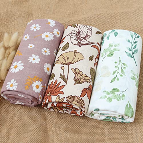 LifeTree Baby Swaddle Blankets, 3 Pack Muslin Swaddle Blankets Unisex Newborn Receiving Blanket for Boys & Girls, 70% Viscose from Bamboo & 30% Cotton, Soft, Breathable, Large 47 x 47 inches