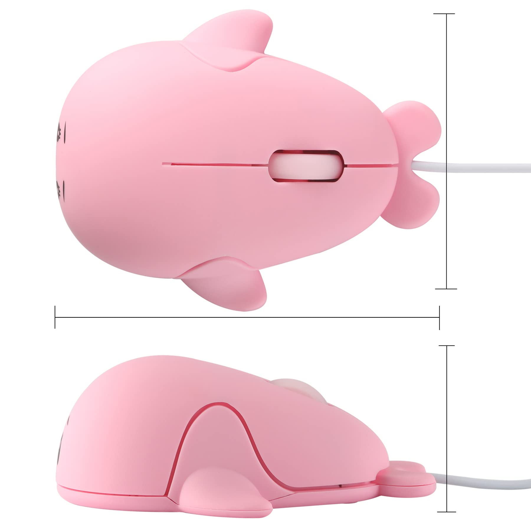 UGpine Cute Animal Baby Dolphin Shape USB Wired Mouse 1600 DPI Optical Mice Mini Small Kids Children Mice for PC Laptop Computer (Pink)