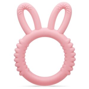 misslili silicone babies teethers baby teething toys for soothe massage sore gums for 3-12 months infants, bpa free, ring shape rabbit ear design (pink)