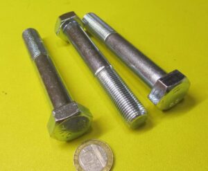 class 8.8 zinc plated steel hex head bolts pt m16 x 1.5 mm x 100 mm long 3 pcs.