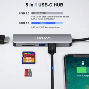 USB C Hub with 4K HDMI Output, Leizhan 5 in 1 USB 3.0 Adapter Type C Hub to HDMI USB C Dongle Adapter SD TF Card Reader, USB 3.0&2.0 OTG Adapter Compatible for MacBook Air HP XPS