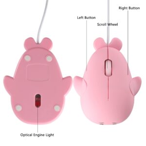 UGpine Cute Animal Baby Dolphin Shape USB Wired Mouse 1600 DPI Optical Mice Mini Small Kids Children Mice for PC Laptop Computer (Pink)