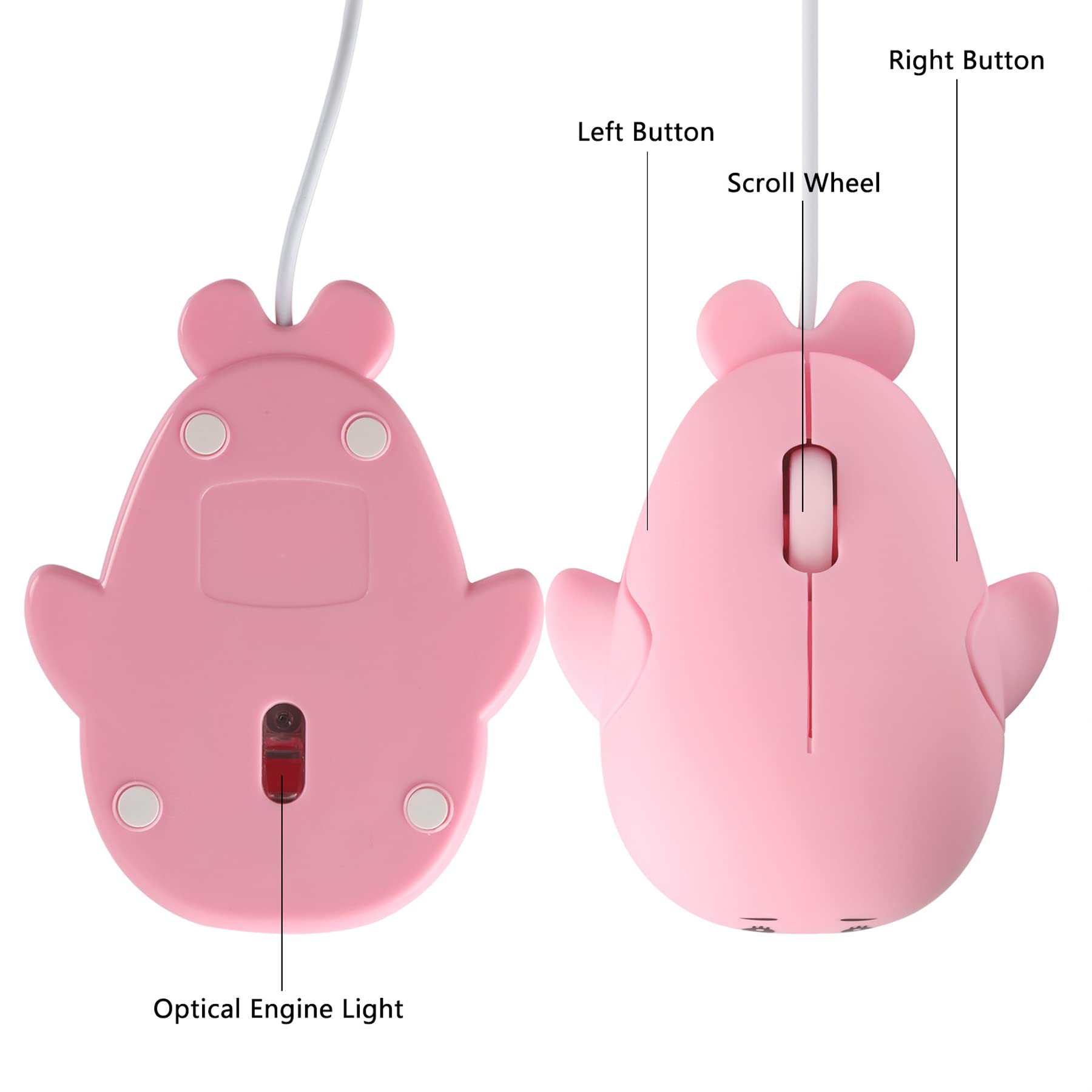 UGpine Cute Animal Baby Dolphin Shape USB Wired Mouse 1600 DPI Optical Mice Mini Small Kids Children Mice for PC Laptop Computer (Pink)