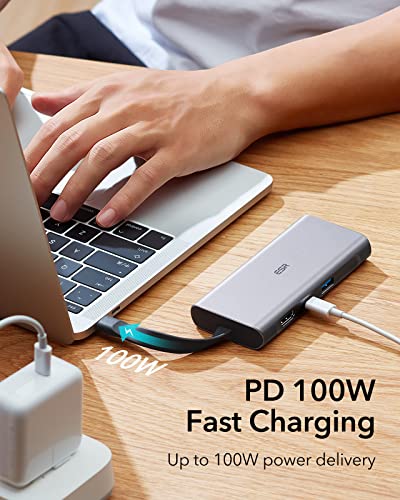 ESR 8-in-1 Portable Hub, USB-C Hub with Gigabit Ethernet, 4K@30Hz HDMI, 100W PD, 2 USB 3.0 Ports, 1 USB 2.0 Port, SD Card Reader, Compatible with iPad 10/Pro 11/12.9, MacBook Pro, and USB-C Devices