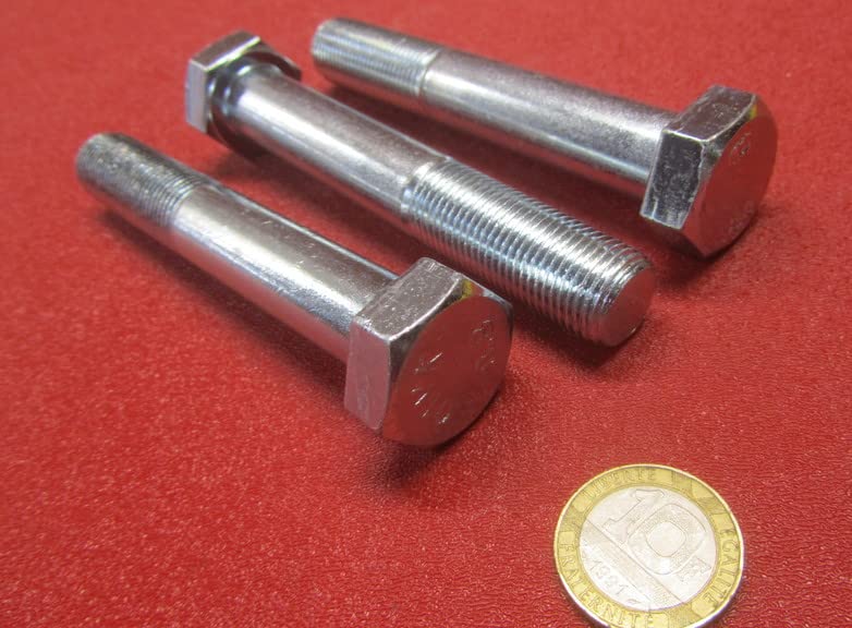 Class 8.8 Zinc Plated Steel Hex Head Bolts PT M16 x 1.5 mm x 100 mm Long 3 pcs.