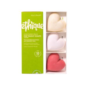 ethique discovery pack for touchy scalps - shampoo & conditioner - plastic-free, vegan, cruelty-free, eco-friendly, 3 travel bars, 1.59 oz (pack of 1)