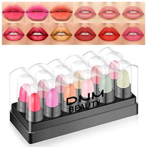 evpct 12pcs capsule pills lipstick mini lip stick set packs for women,3 changing color jelly magic lipstick,3 strawberry mint apple flavor lip balm,3 matte lipstick,3 metallic lipstick