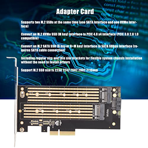 Shanrya Adapter Card, Sturdy Durable Hard Drive Reader Dual M.2 Long Service Life SSD to PCIE 4X for Computer for Laptop