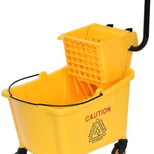 S AFSTAR 32L/8.5 Gallons Mop Bucket with Wringer on Wheels, Commercial Mop Bucket with Wheels & Potable Handle, Industrial Mop Wringer Bucket for Home Office Market Restaurant Hotel (Yellow)