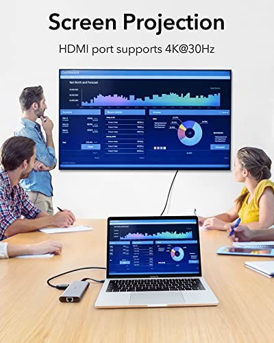 ESR 8-in-1 Portable Hub, USB-C Hub with Gigabit Ethernet, 4K@30Hz HDMI, 100W PD, 2 USB 3.0 Ports, 1 USB 2.0 Port, SD Card Reader, Compatible with iPad 10/Pro 11/12.9, MacBook Pro, and USB-C Devices