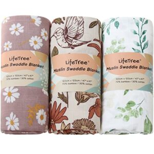 lifetree baby swaddle blankets, 3 pack muslin swaddle blankets unisex newborn receiving blanket for boys & girls, 70% viscose from bamboo & 30% cotton, soft, breathable, large 47 x 47 inches