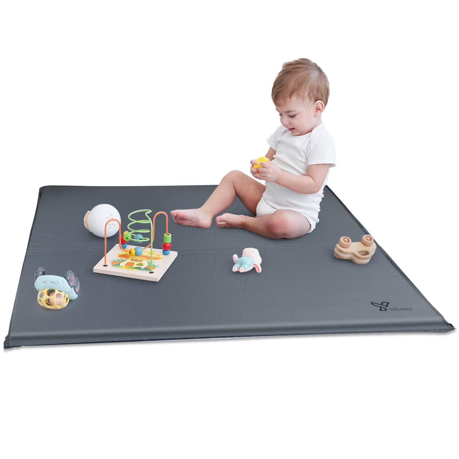 Yobear Extra Thick Baby Play Mat for Playard Playpen 40"X 40", Self Inflating Square Playpen Mat, Waterproof Kids Teepee Play Tent Mat - Greenblack