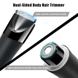 lifefav Electric Body Hair Trimmer, Personal Groomer for Men - Dual-Sided Body Hair Trimmer with LED Light Indicator, Waterproof Men's Groin Hair Shaving Kit, Wet/Dry Hair Remover