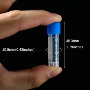 Eowpower 100Pcs 2ml Blue Cryo Tubes, Plastic Graduated Small Vials with Screw Caps Sample Tubes, with Silica Gel Gasket, DNAse/RNAse Free