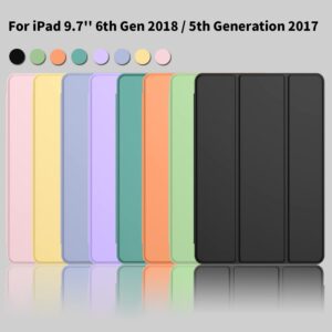 iMieet iPad 9.7 Case (2018/2017 Model, 6th/5th Generation), Smart Cover with Pencil Holder and Soft Baby Skin Silicone Back and Full Body Protection, Auto Wake/Sleep Cover (Black)