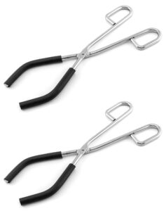 qwork beaker tongs, 2 pack, chrome-plated iron, rubber coated ends, for 50ml - 2000ml capacity beaker