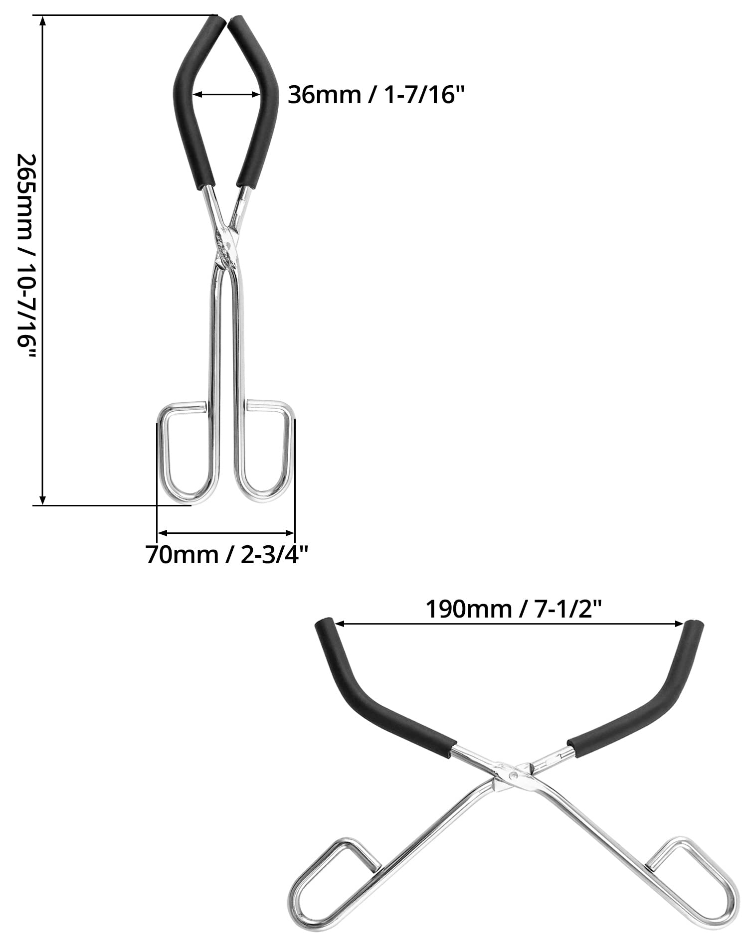 QWORK Beaker Tongs, 2 Pack, Chrome-Plated Iron, Rubber Coated Ends, for 50mL - 2000mL Capacity Beaker