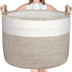 xxxxl extra large cotton rope basket, aivatoba 22" x 22" x 16" blanket storage basket, toy storage basket, decorative sturdy storage basket with handles in living room