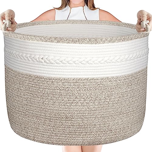 XXXXL Extra Large Cotton Rope Basket, AivaToba 22" x 22" x 16" Blanket Storage Basket, Toy Storage Basket, Decorative Sturdy Storage Basket with Handles in Living Room