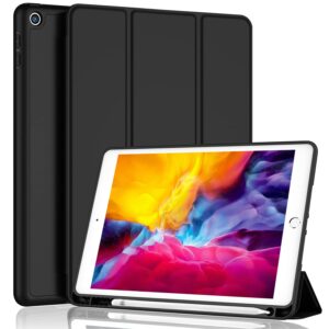 imieet ipad 9.7 case (2018/2017 model, 6th/5th generation), smart cover with pencil holder and soft baby skin silicone back and full body protection, auto wake/sleep cover (black)