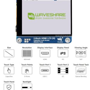 Waveshare 2.8inch HDMI IPS LCD Display, Compatible with Raspberry Pi 5/4B/3B/Zero/Zero W/Zero 2W/Pico/Pico W/Pico WH, 480×640 Resolution Supports Jerson Nano/Windows