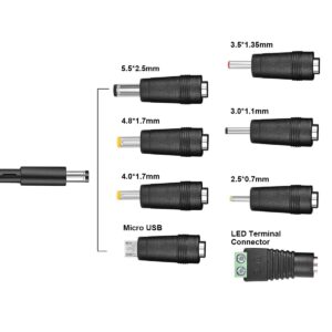 5V 2A Power Supply Adapter with 8 Selectable Adapter Tips for DC5V Home Electronics, LED Strip Light, CCTV Camera, Routers, Speakers - UL Listed