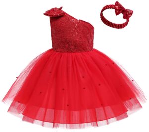 ruyuyiru baby girls sequin one shoulder dress toddler tutu flower princess girl pearl wedding birthday party dresses for toddler baby girls holiday dress gown