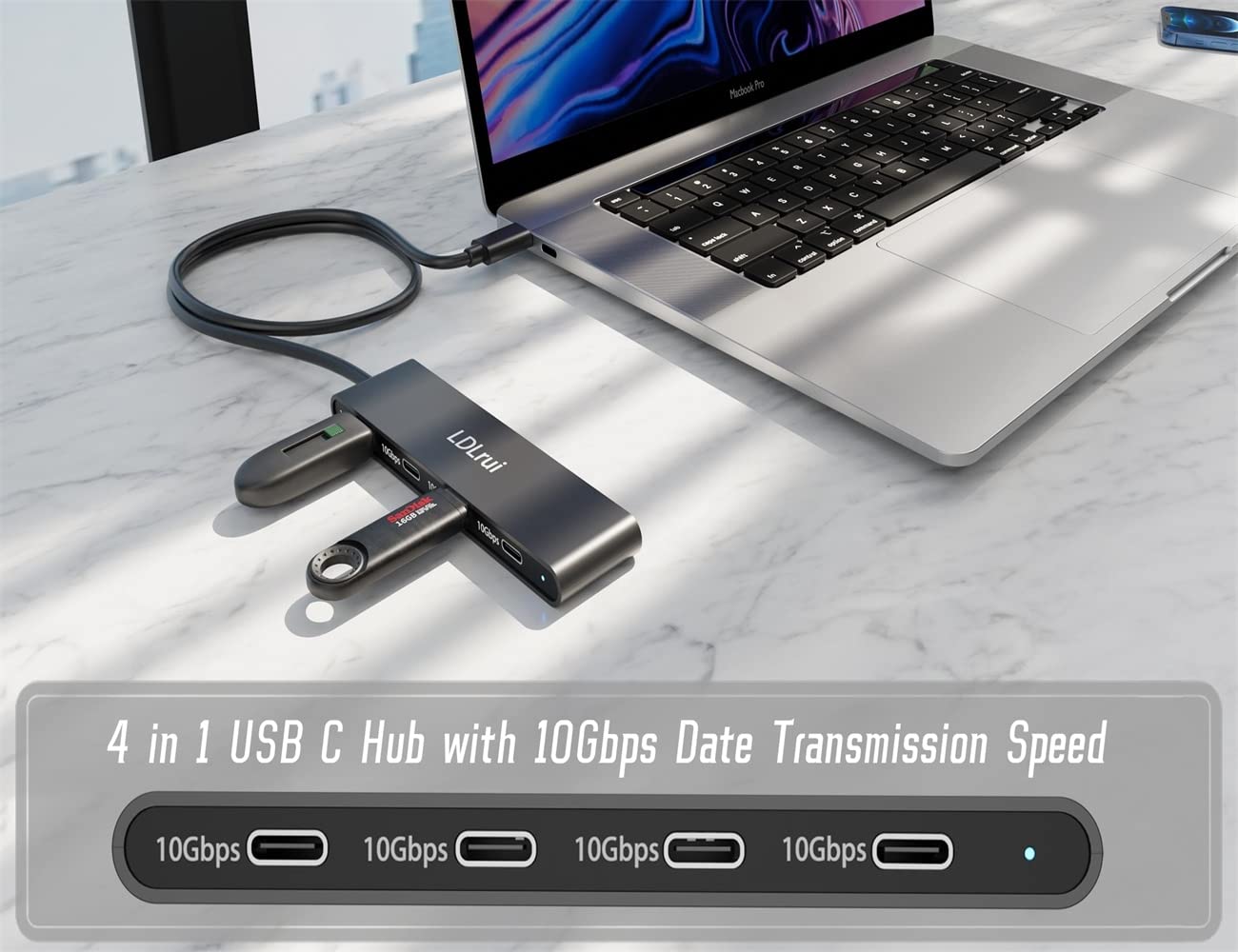 4-Port USB C Hub,USB C to USB C Hub,10Gbps USB C Splitter for Laptop [Data Transfer Only],USB C 3.2 Multiport Adapter for iPhone 15 Pro/Pro Max,MacBook Air/Pro,Mac Mini,iMac,Dell XPS