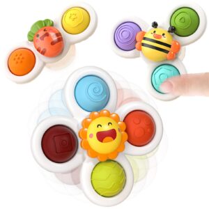 bibibi 3pcs bath toys for toddlers 1 3 fidget toys baby sensory toys suction cup spinners spinning high chair window toys infant autistic children 12 18 months 2 year old boys girls birthday gifts