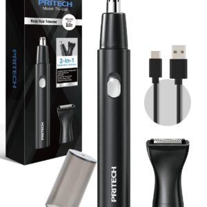 PRITECH Nose Hair Trimmer for Men & Women, Rechargeable, Portable, Washable, Dual-Edge Blades, 245 Days of Use