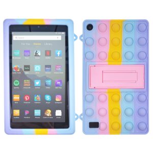 LUSTAM Dimple Pop it Case for Kindle Fire Tablet 7, Fidget Poppers Pop its Poppet Shockproof Kids Friendly Cover with Foldable Kickstand Shoulder Strap for Amazon Fire 7 Tablet 2019/2017/2015 Release