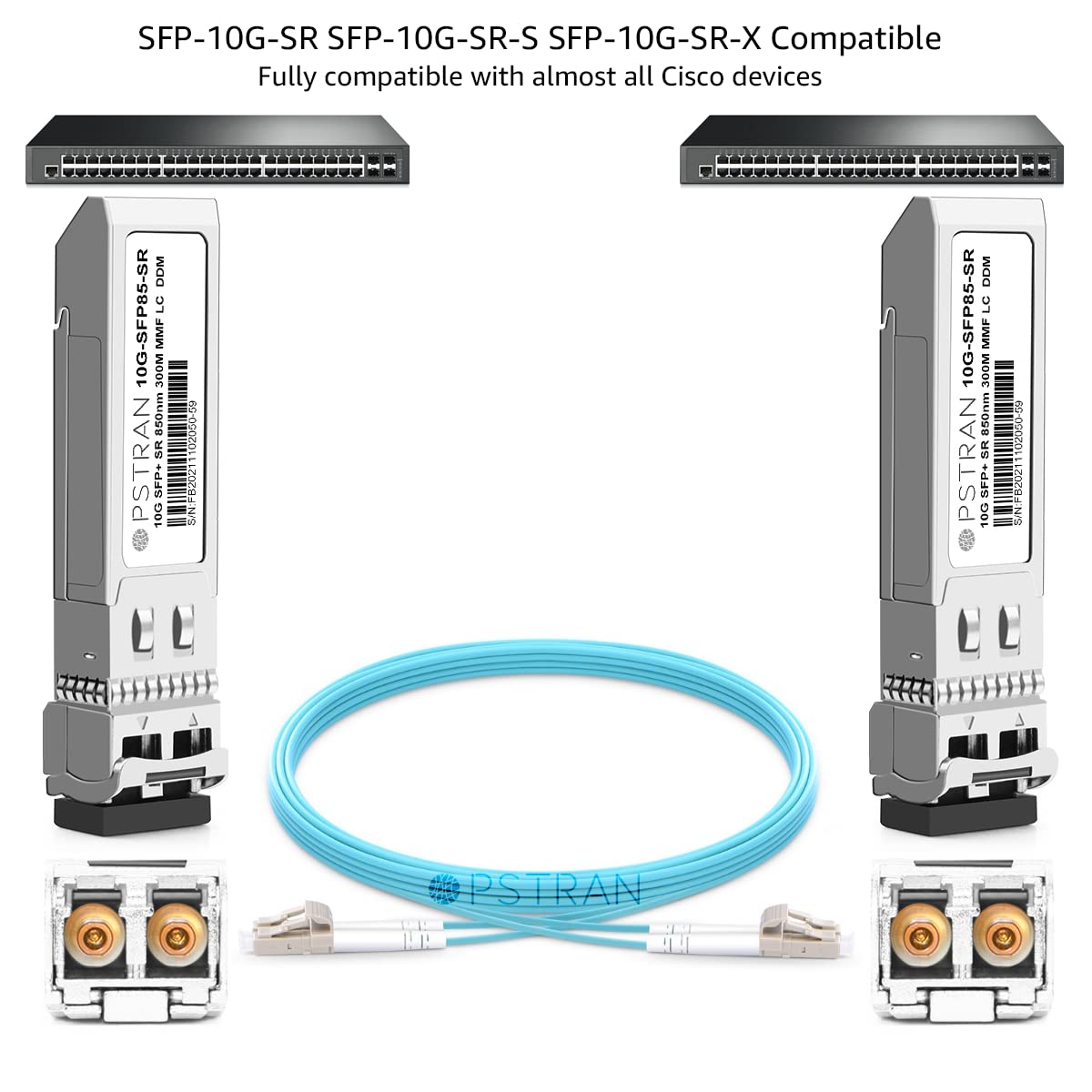 OPSTRAN 10GBASE-SR SFP+ Optical Transceiver Module Compatible with Cisco SFP-10G-SR SFP-10G-SR-S SFP-10G-SR-X 850nm 300m DDM Duplex LC MMF 10 Pack