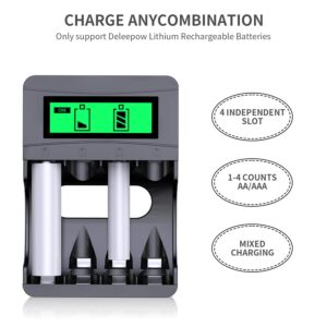 Deleepow 1.5V Rechargeable AA Batteries 3400mWh Lithium Batteries AA with LCD Charger 4 Count 1500Cycle