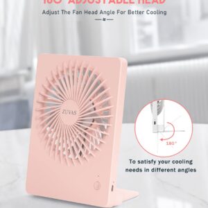 Zuvas Desk Fan Battery Operated Fan Rechargeable 180°Tilt Folding Personal Fan Ultra Quiet Small Portable Fan 3 Speed Adjustable Strong Wind USB Fan For Office Bedroom Home Desktop Camping