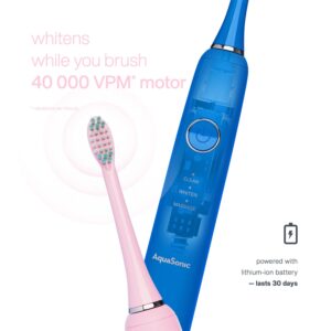 Aquasonic Vibe Duo - Dual Handle Ultra Whitening 40,000 VPM Fast Charging Electric ToothBrushes - 3 Modes with Smart Timers - 10 Dupont Brush Heads & 2 Travel Cases Included